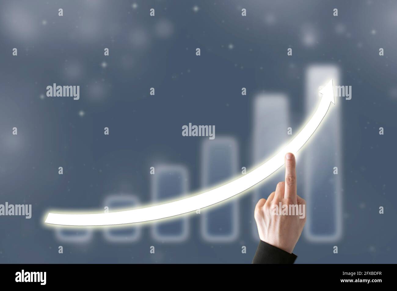 Success businessman pointing business growing graph with arrow up on ...