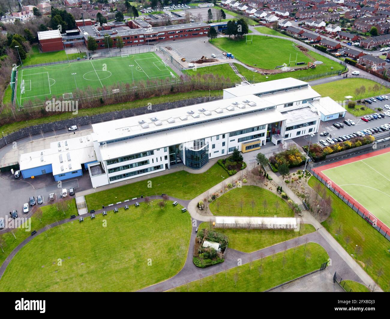 Aerial drone view of Ashfield Girls High School Belfast Stock Photo - Alamy