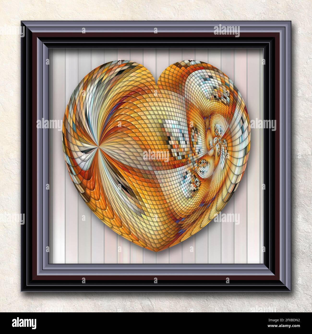 3D rendering combo artwork with puff pixels heart in elegant frame ...