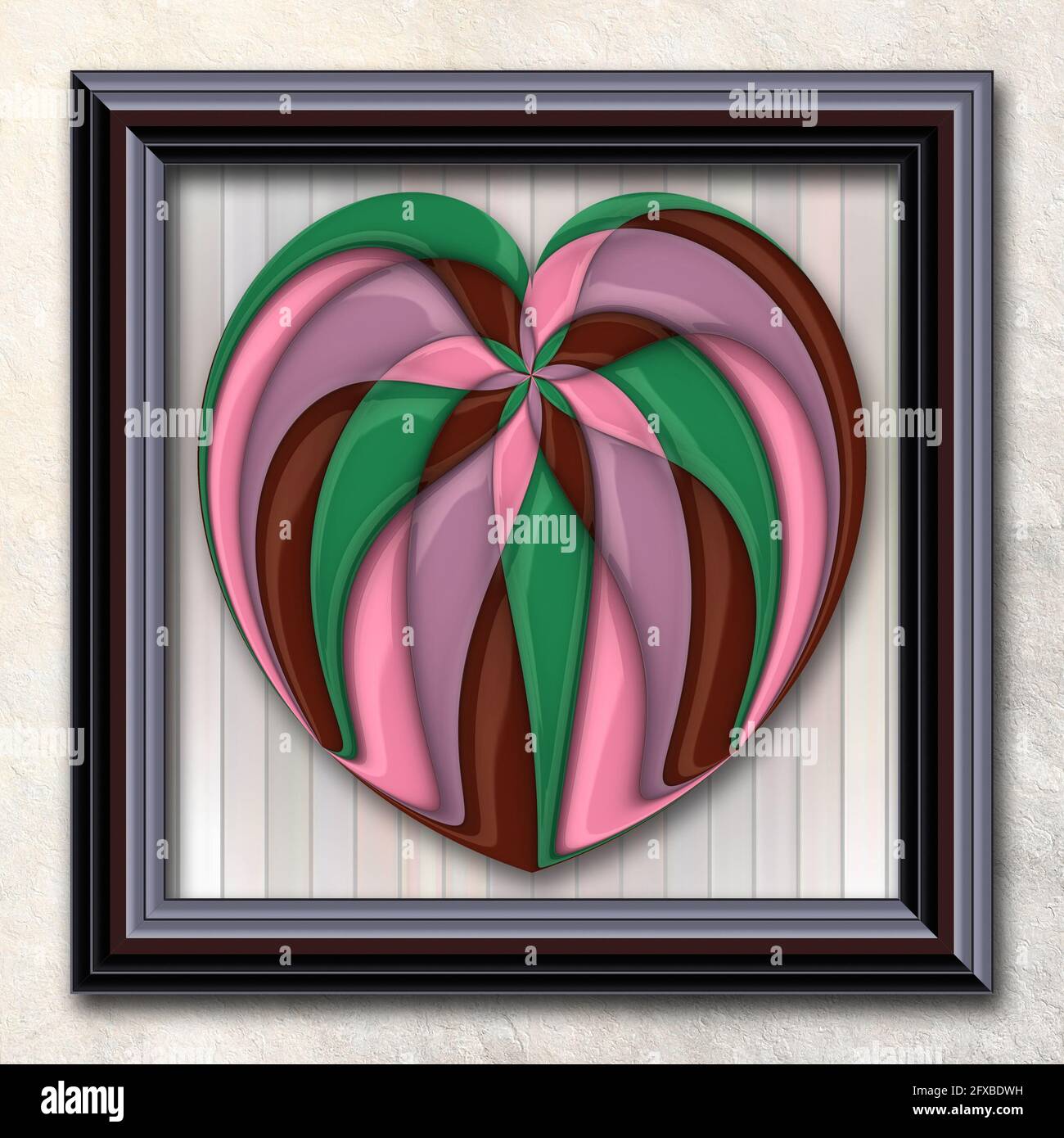 3D rendering combo artwork with puff pixels heart in elegant frame ...