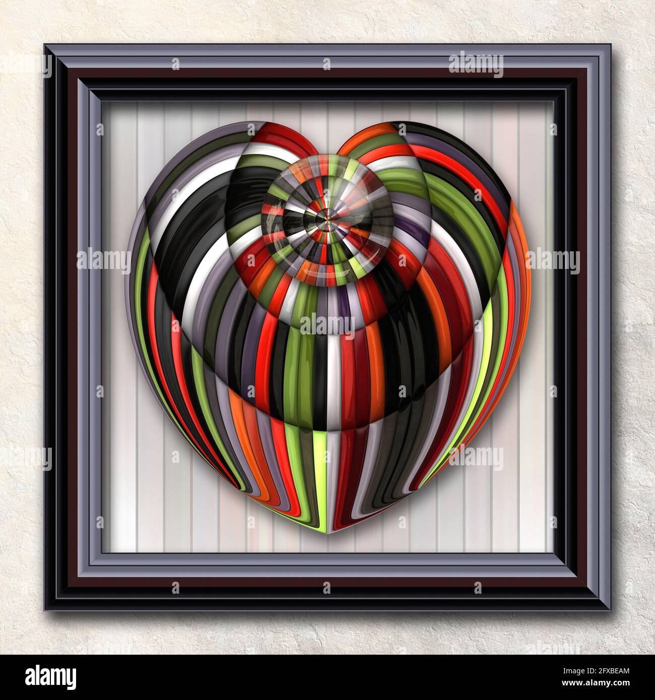 3D rendering combo artwork with puff pixels heart in elegant frame ...