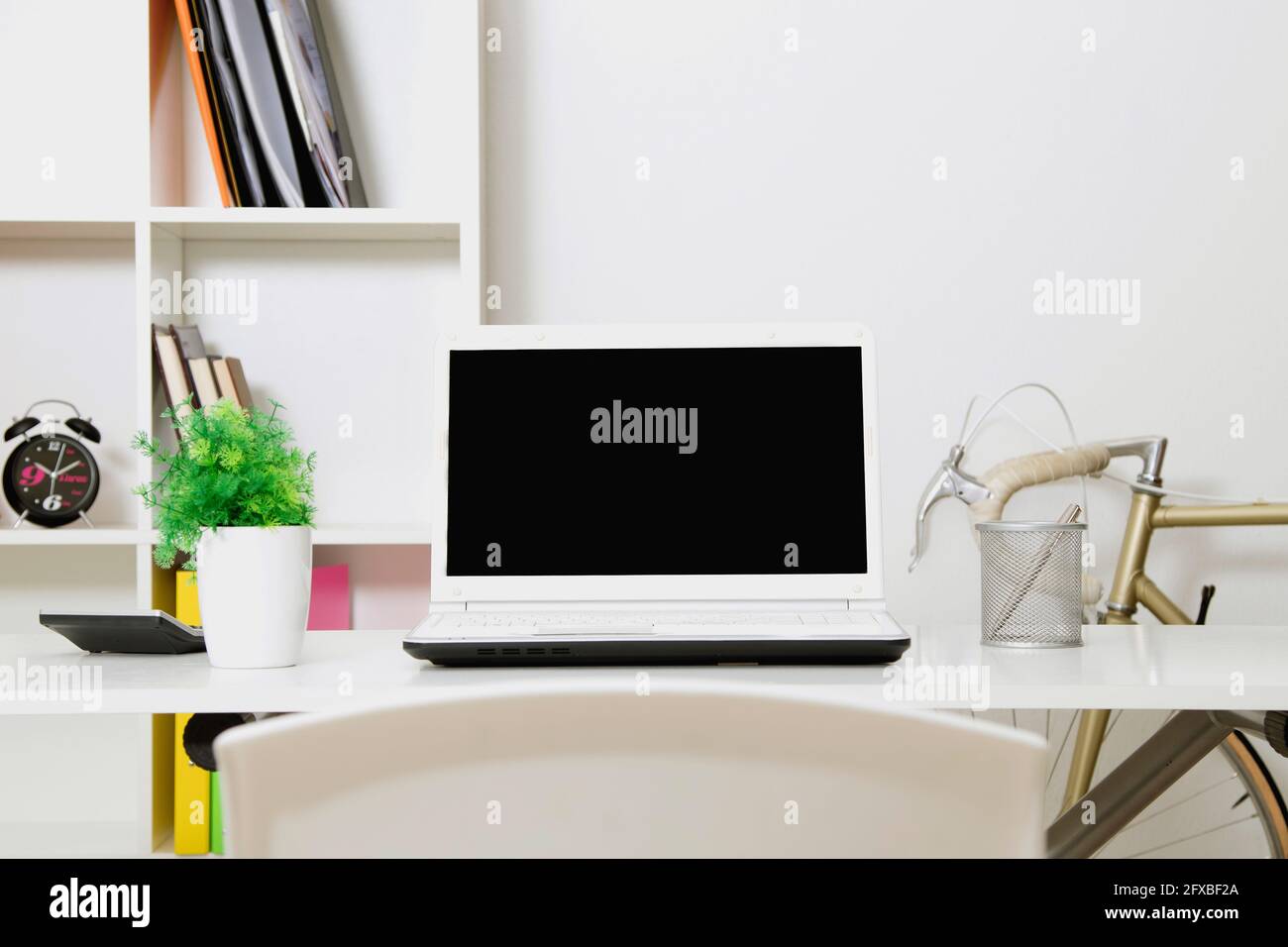 table desk with the screen of the computer laptop, workspace Stock ...