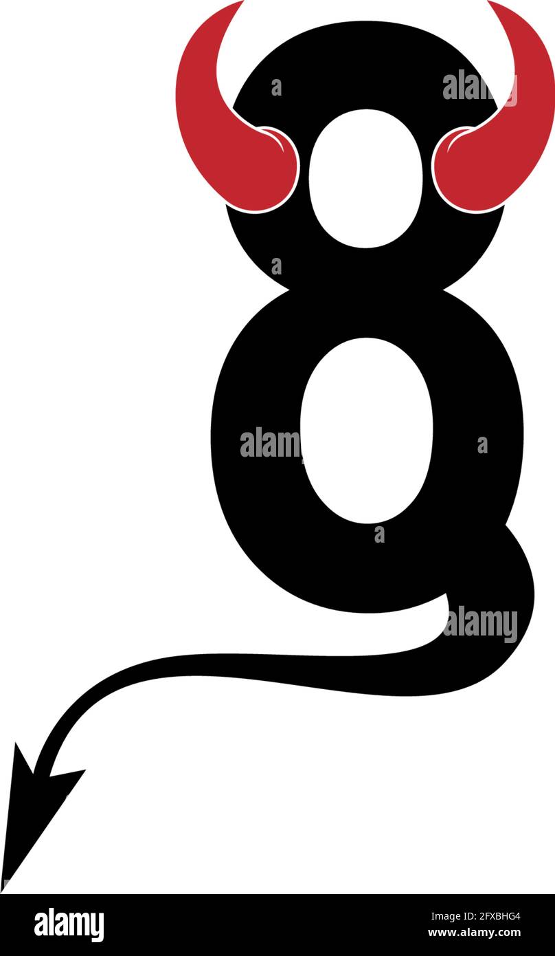 Number 8 with devil's horns and tail icon logo design vector template ...