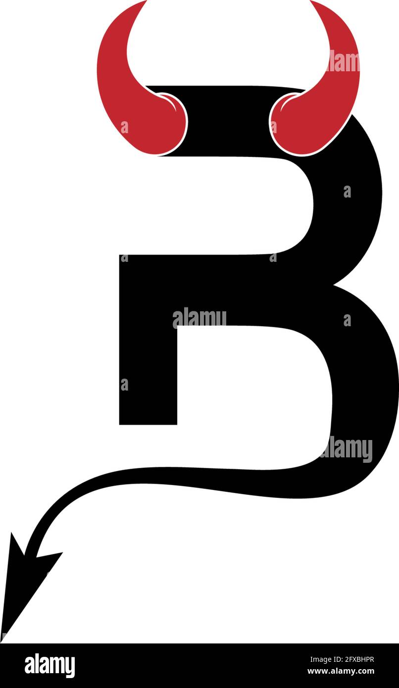 Letter B with devil's horns and tail icon logo design vector template ...