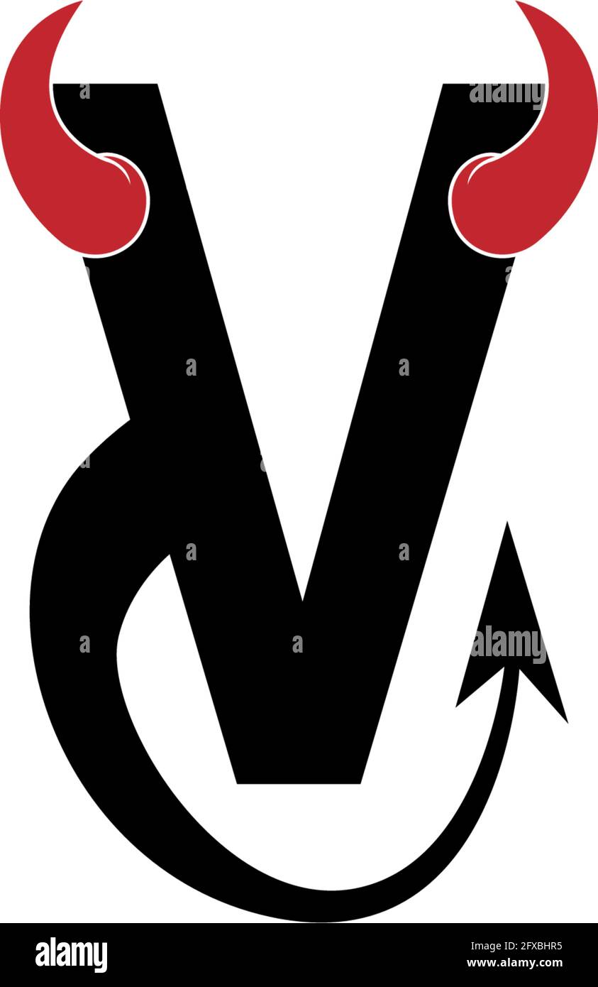 Letter V with devil's horns and tail icon logo design vector template ...