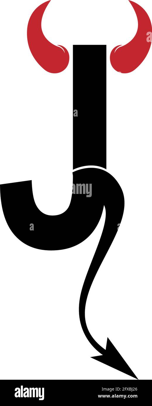 Letter J with devil's horns and tail icon logo design vector template ...