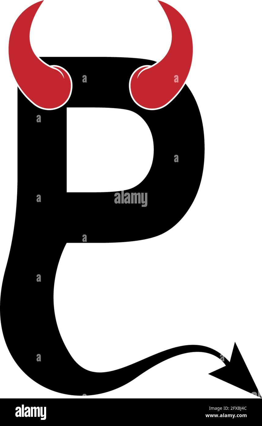 Letter P with devil's horns and tail icon logo design vector template ...