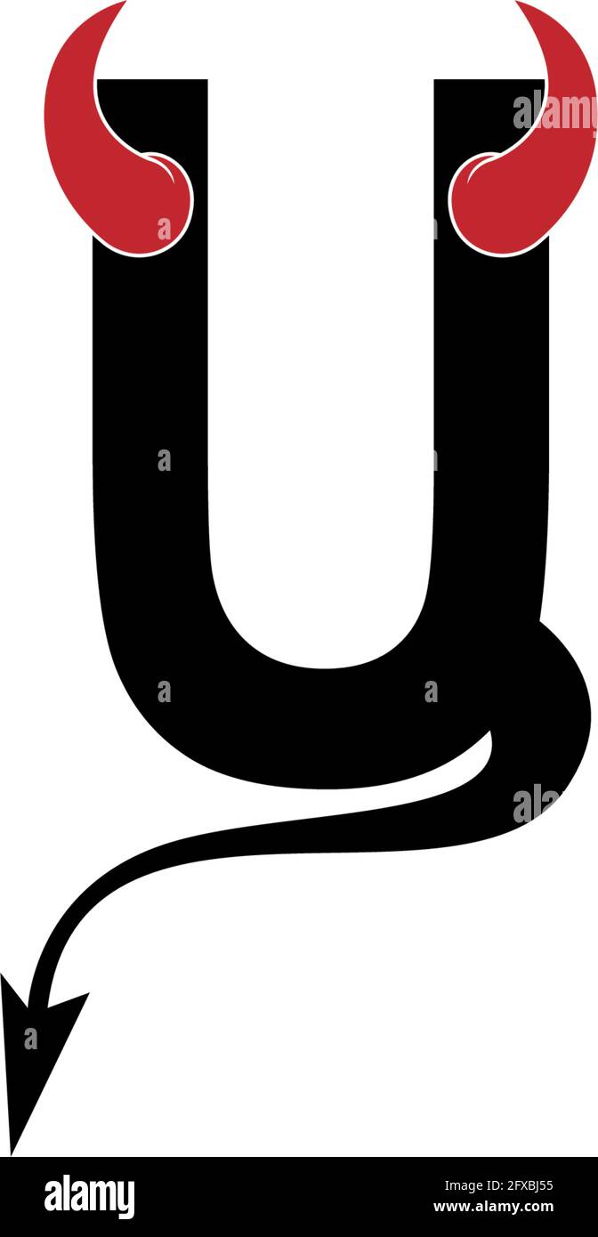 Letter U with devil's horns and tail icon logo design vector template ...
