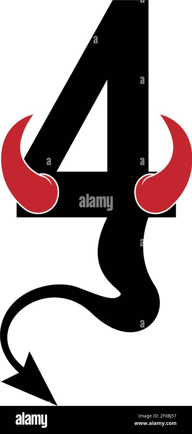 Number 4 with devil's horns and tail icon logo design vector template ...