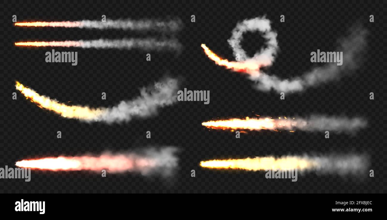 Realistic space rocket launch trails. Fire burst, explosion. Missile or ...