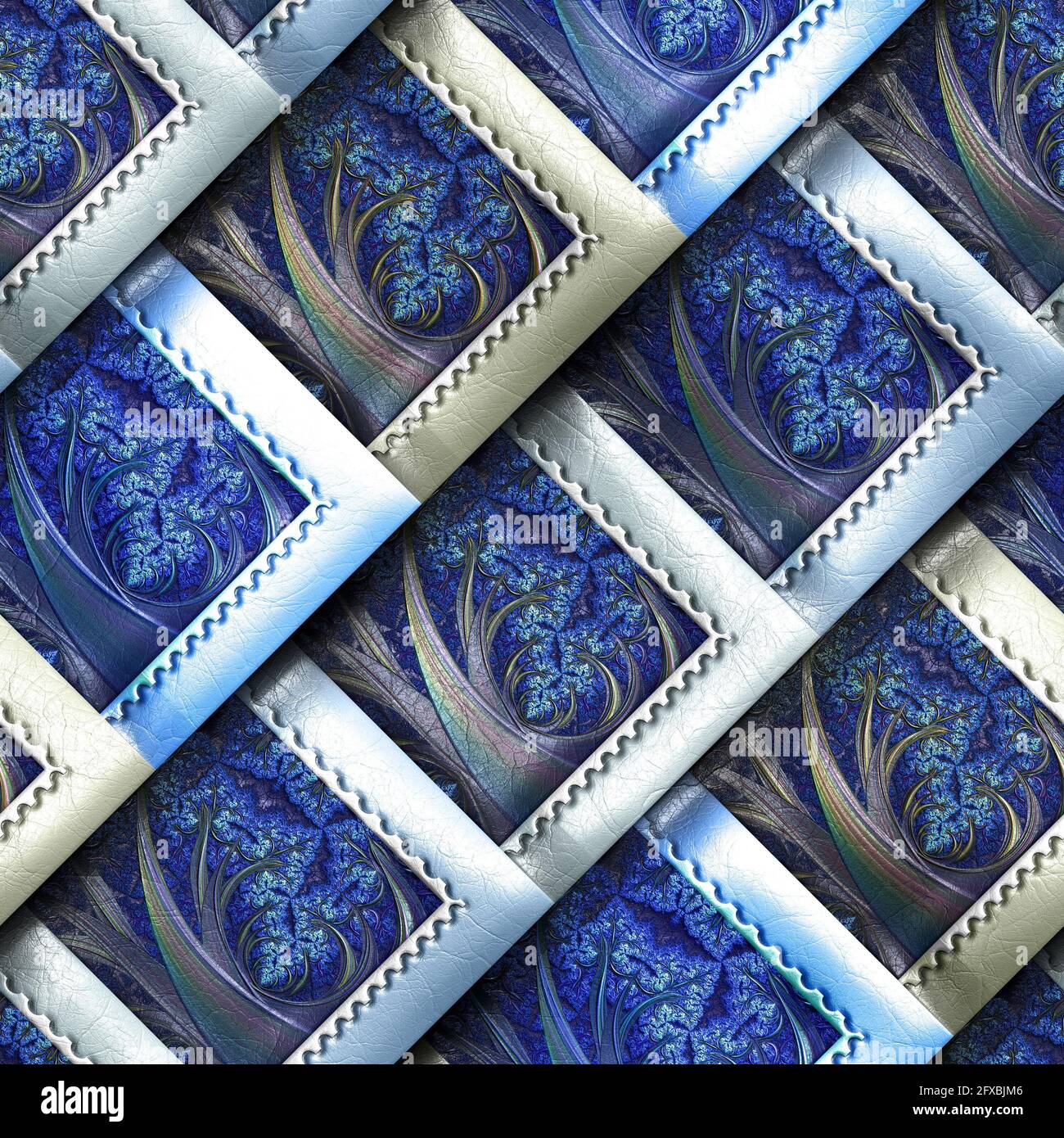 3D render of colorful plastic stamp fractal tile embossed on leather ...