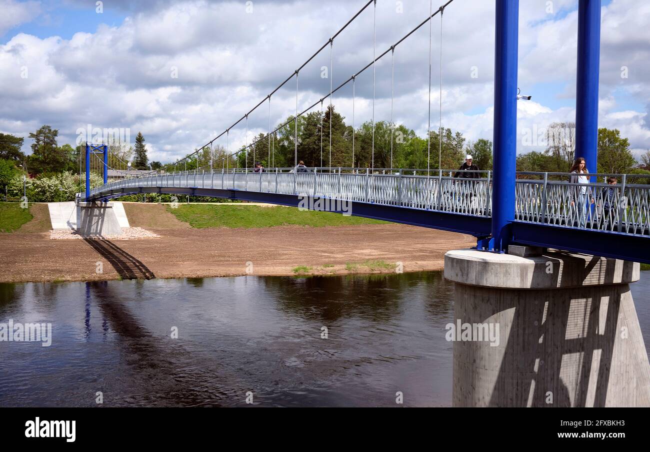 Pedestrian steel bridge over Ogre river in Ogre city Latvia Stock Photo ...