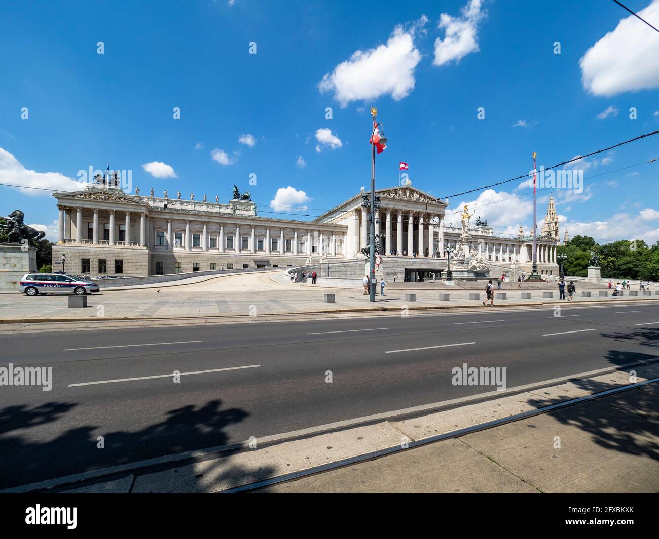 Austria, Vienna, Street in front of Austrian Parliament Building Stock ...