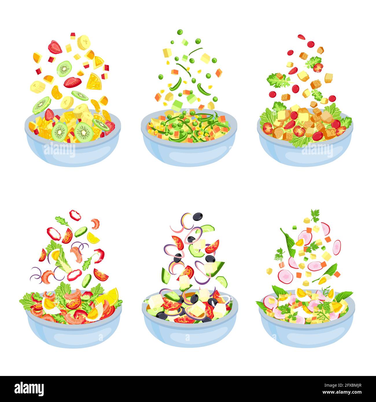 Vegetable salad. Healthy vegetarian dish explosion. Floating fruit ...