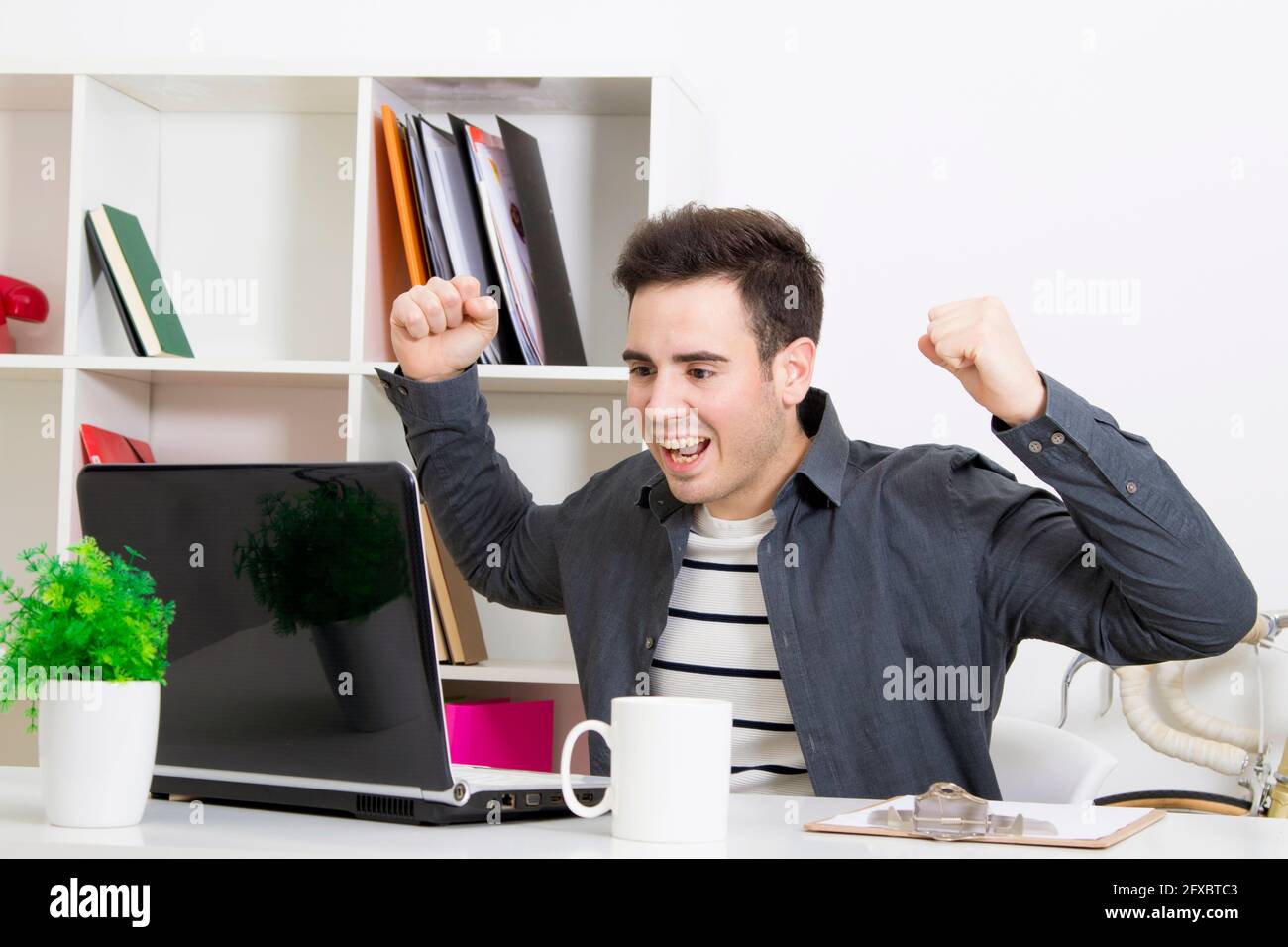 success man on workstation with computer Stock Photo - Alamy