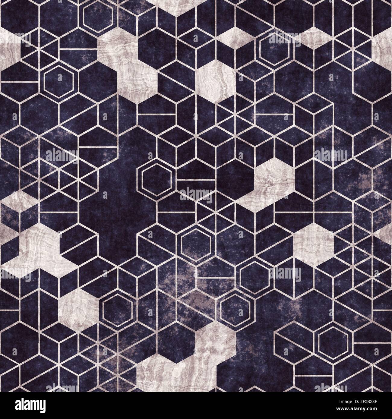 Seamless grungy hexagon pattern isometric geometry net print Stock ...