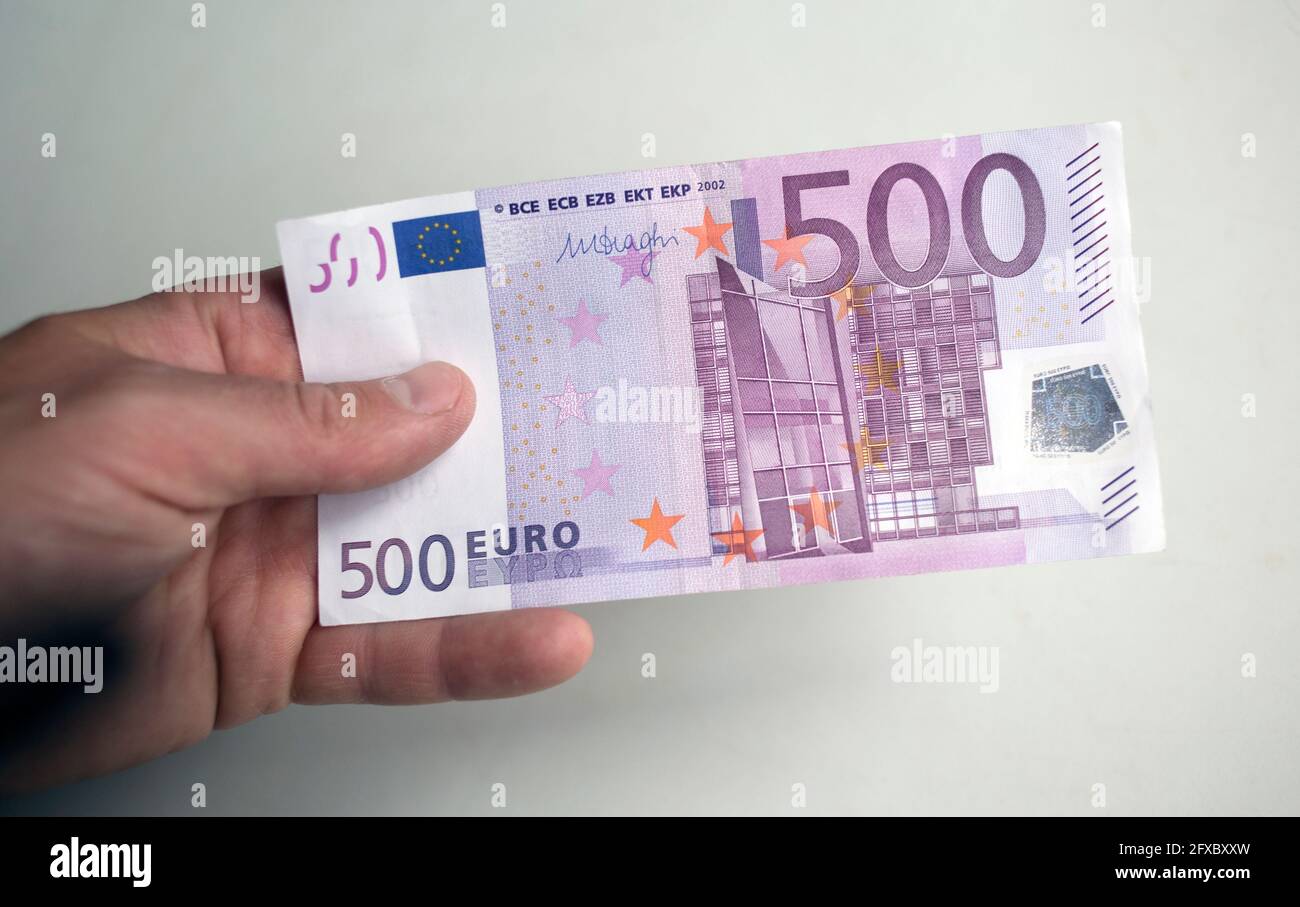 European money Euro on white background: 500 euro currency banknote ...