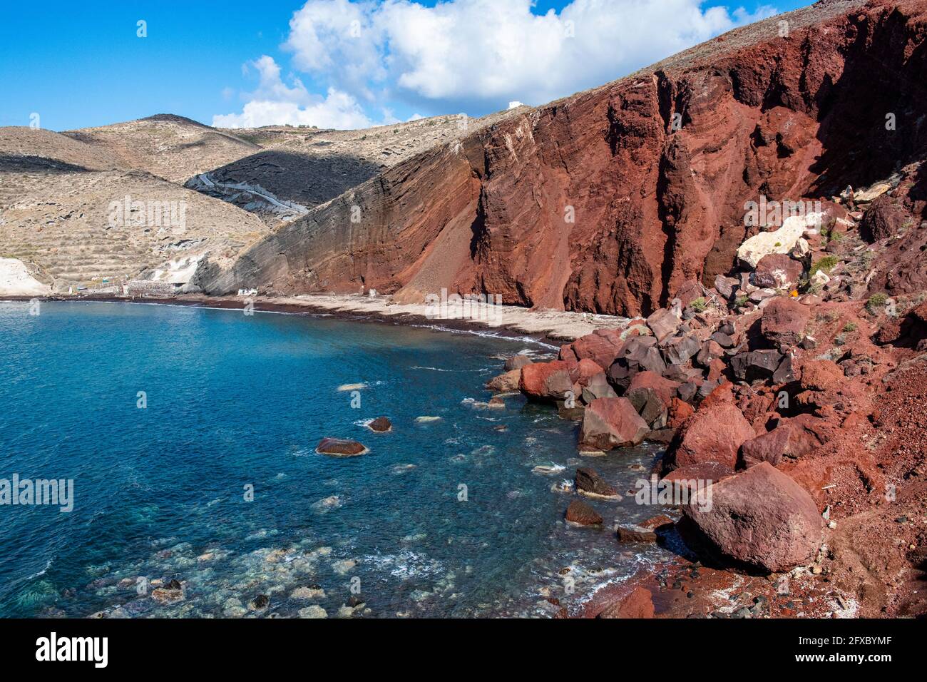 Greece, Santorini, Volcanic landscape of Red Beach Stock Photo - Alamy