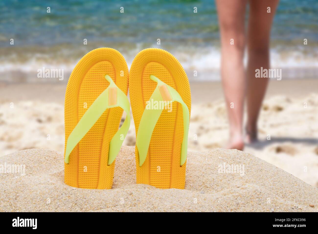 landscape with sandals beach, travel and summer vacation Stock Photo ...