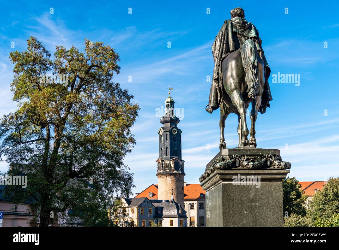 Germany, Thuringia, Weimar, Equestrian statue of Grand Duke Carl August ...