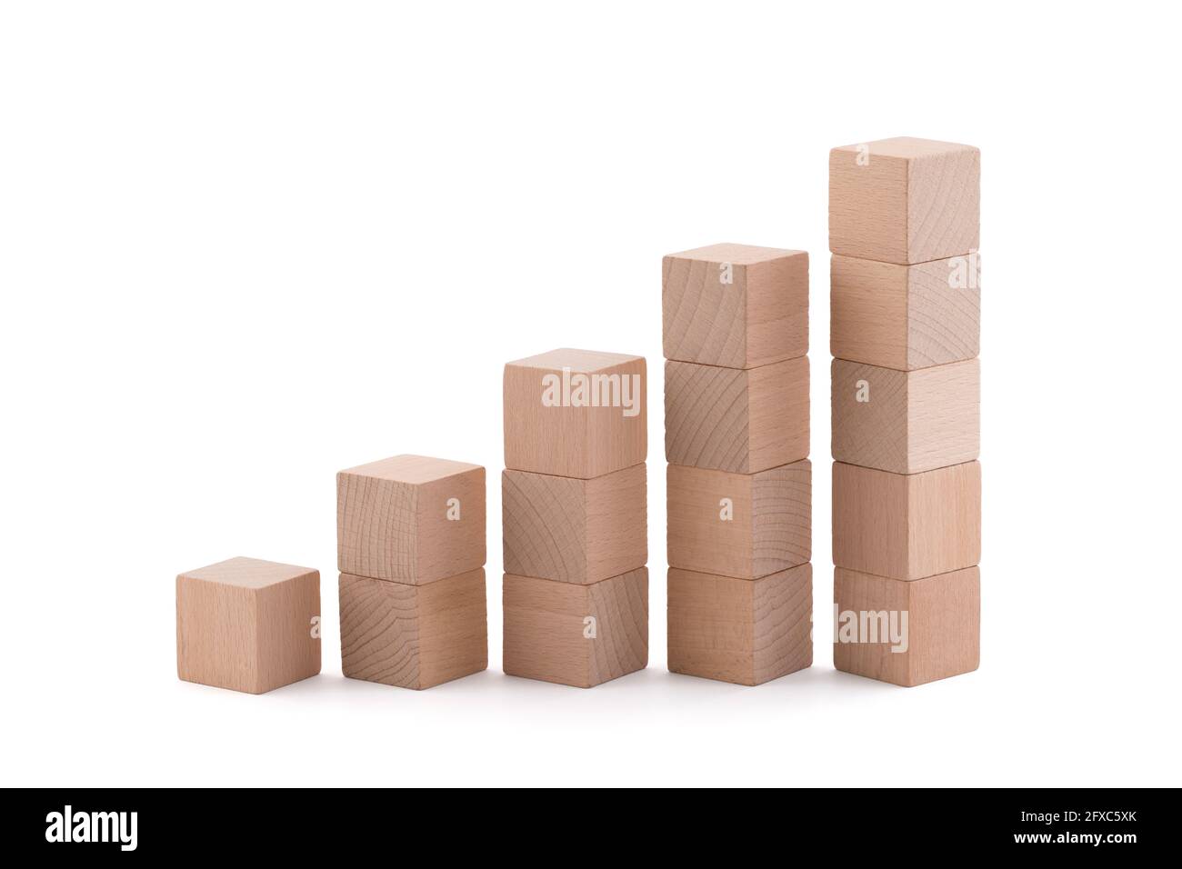 Rising wooden square blocks on white background with clipping path ...