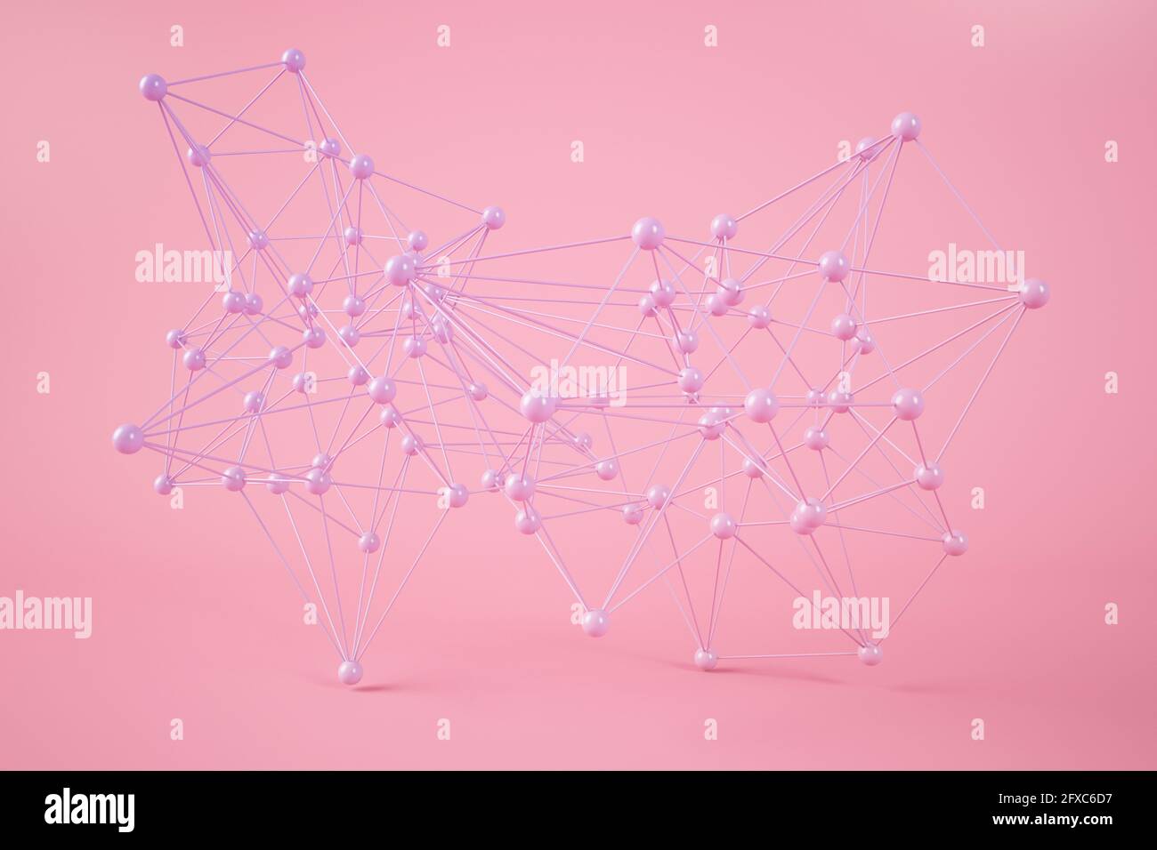 3D illustration of purple spheres network against pink background Stock ...