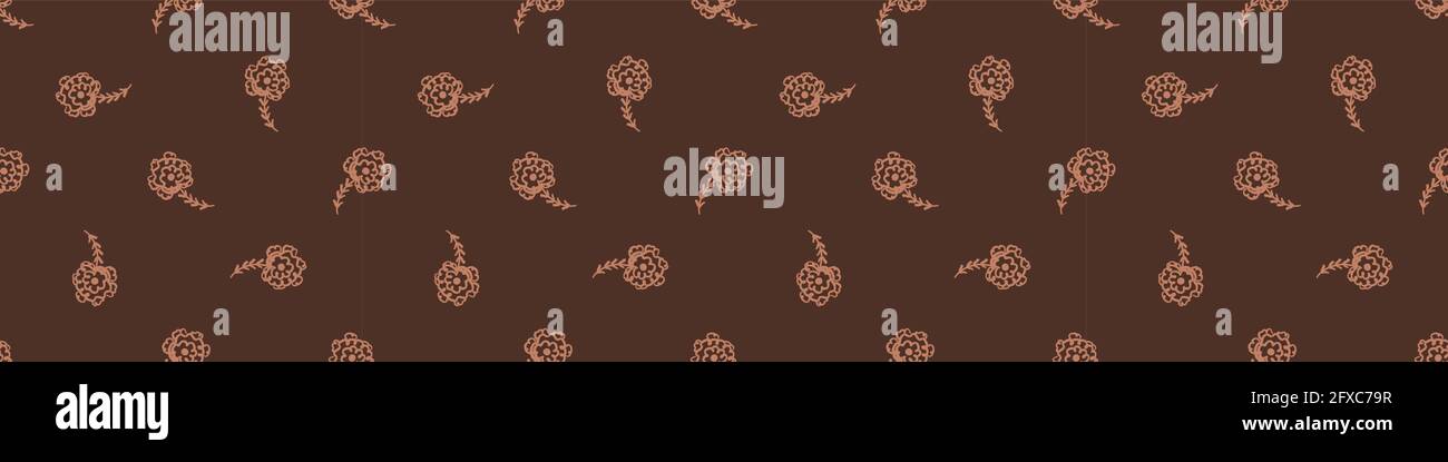 Seamless minimalist doodle flower border pattern. Calm earthy color ...