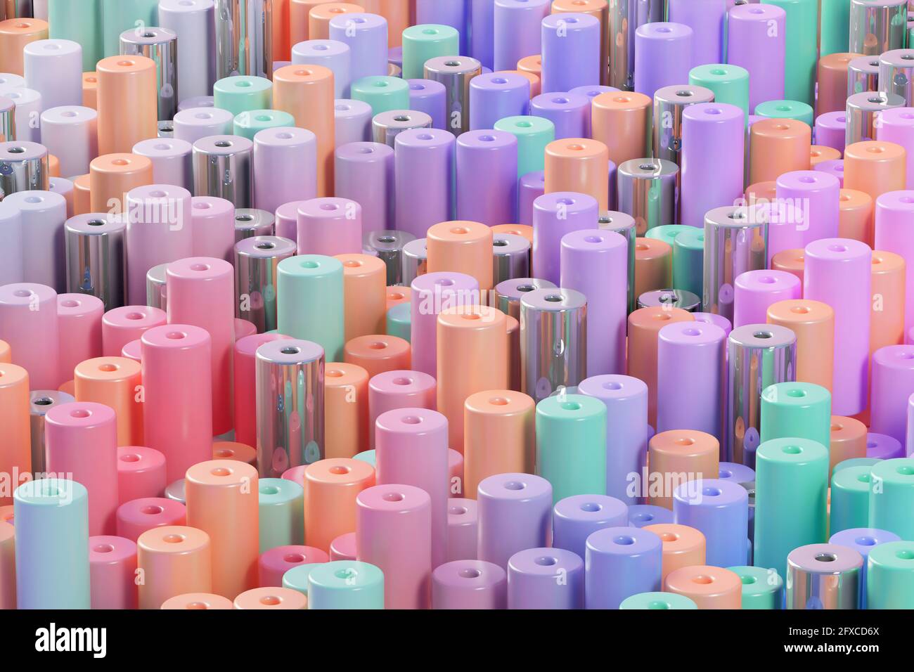 Three dimensional pattern of rows of pastel colored cylinders Stock ...