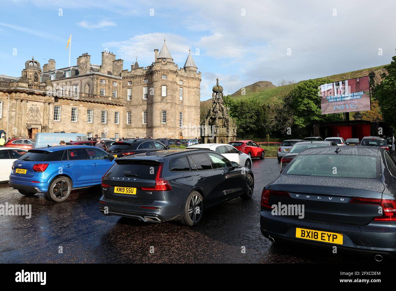 Cars belonging to NHS staff are parked at a drive-in cinema with NHS ...