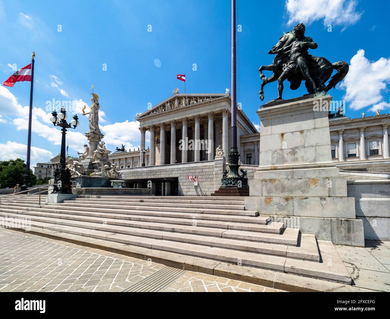Austria, Vienna, Steps of Austrian Parliament Building with Pallas ...