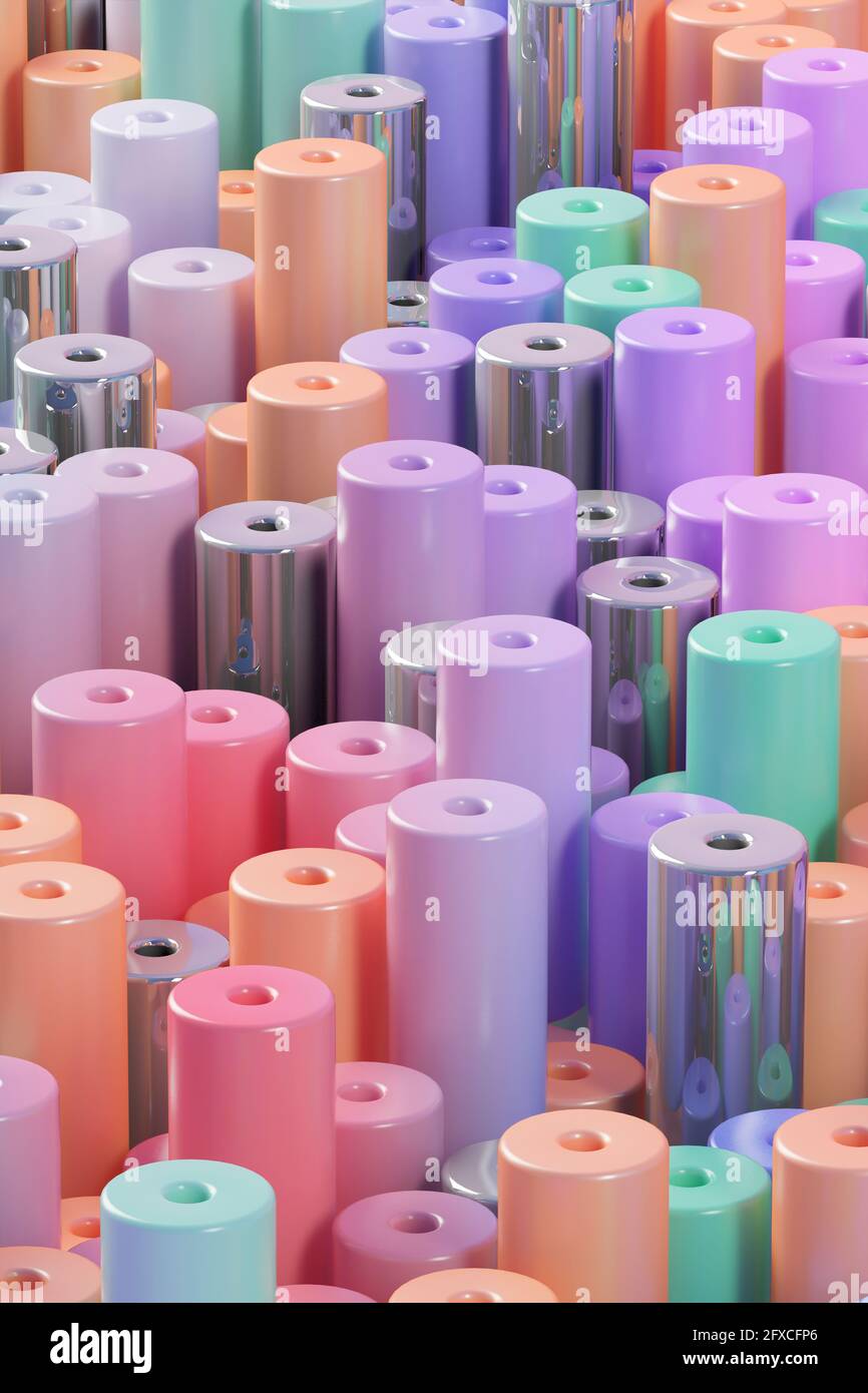 Three dimensional pattern of rows of pastel colored cylinders Stock ...