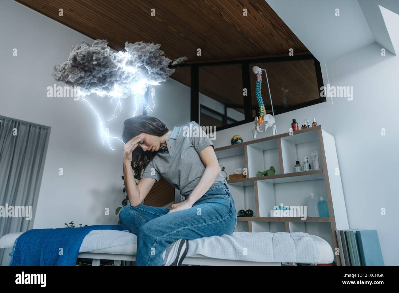 Female patient with headaches in medical practice Stock Photo - Alamy