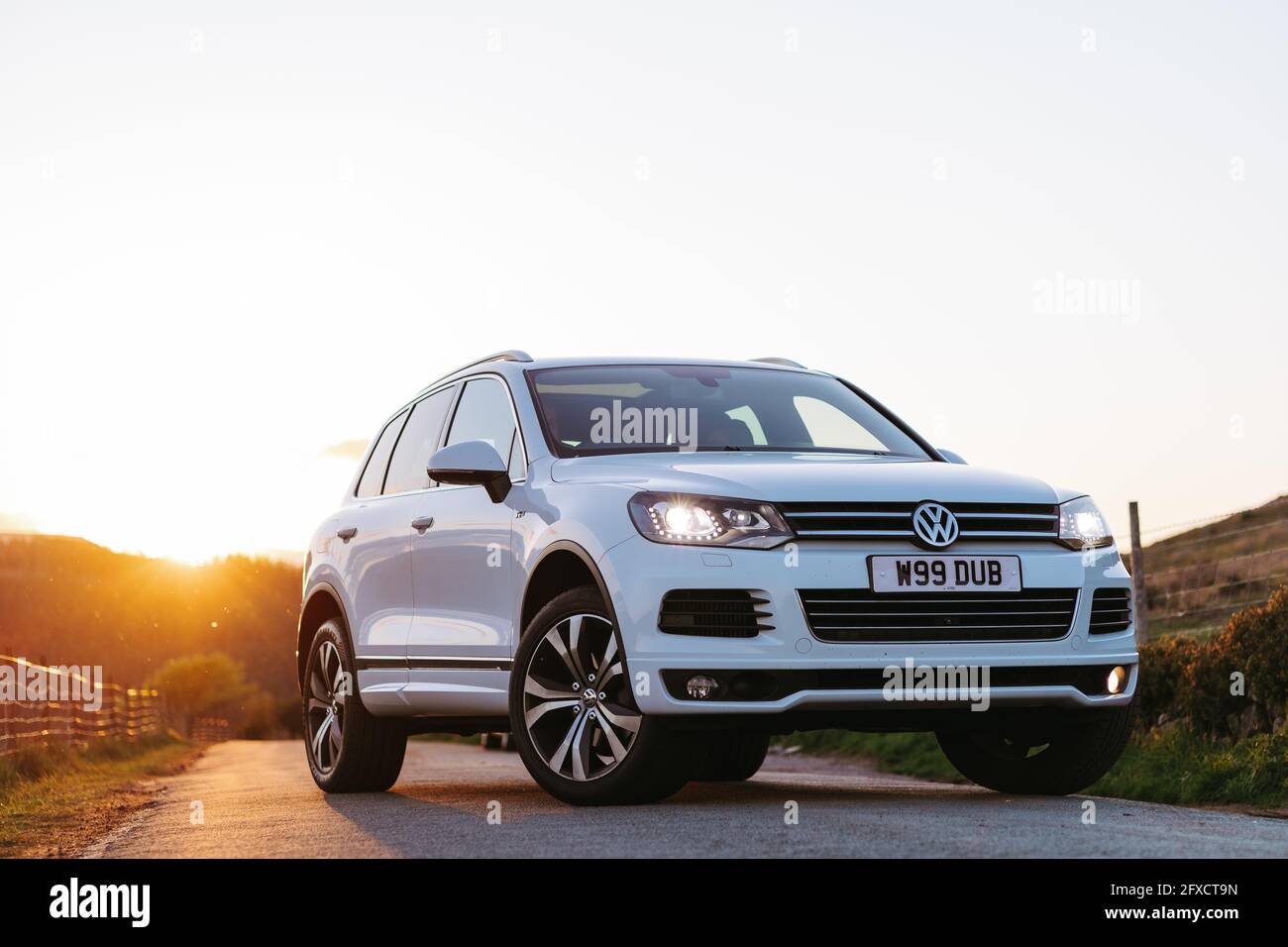 London, UK, May 18, 2021: White Volkswagen Touareg R- Line Highline ...