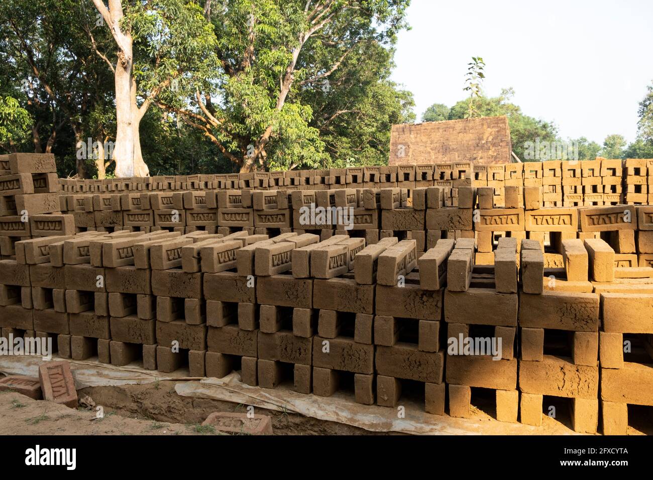 Men making clay bricks by hand in a rural village in Nayagarh, Odisha ...