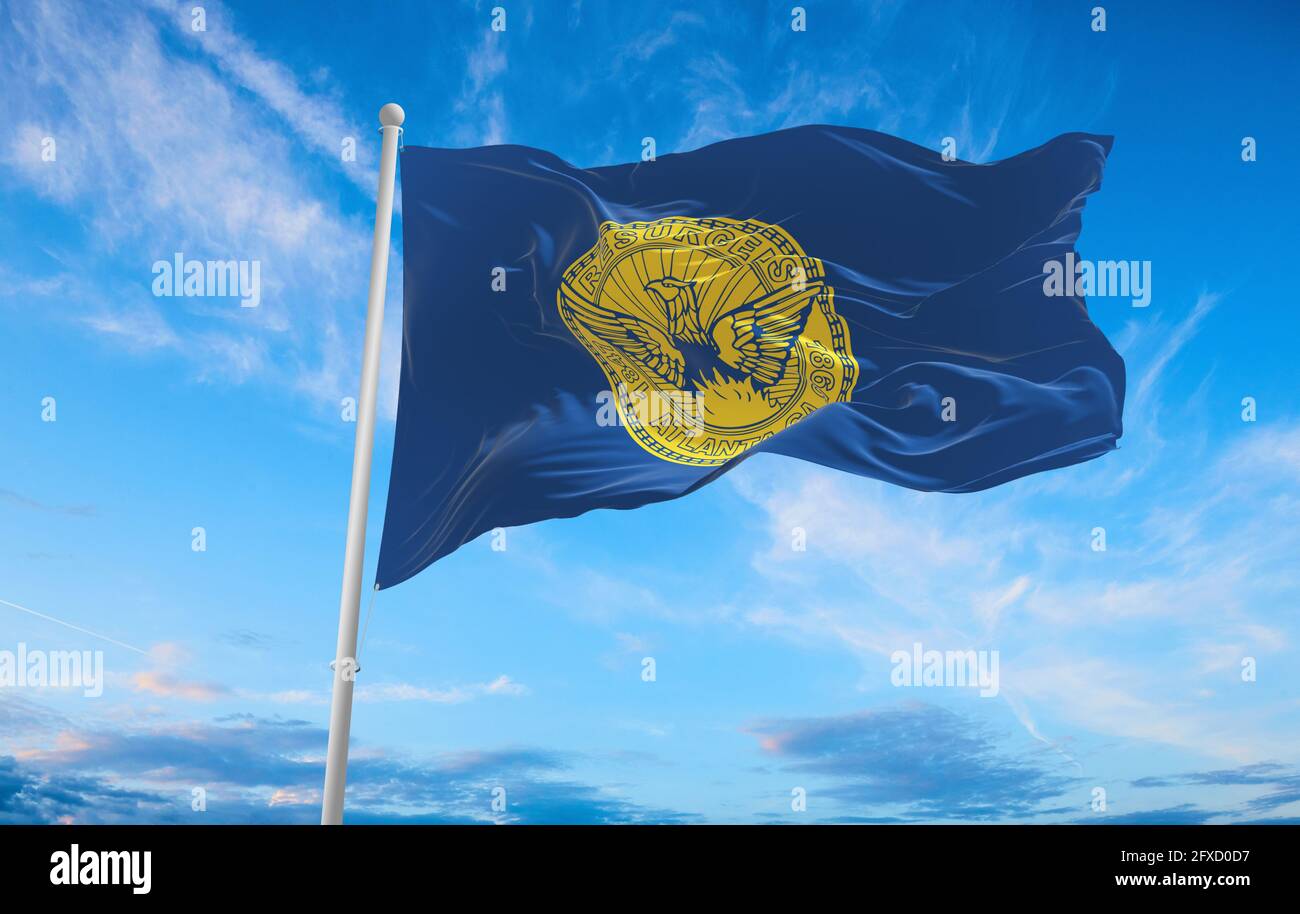 flag of Atlanta at cloudy sky background on sunset, panoramic view ...