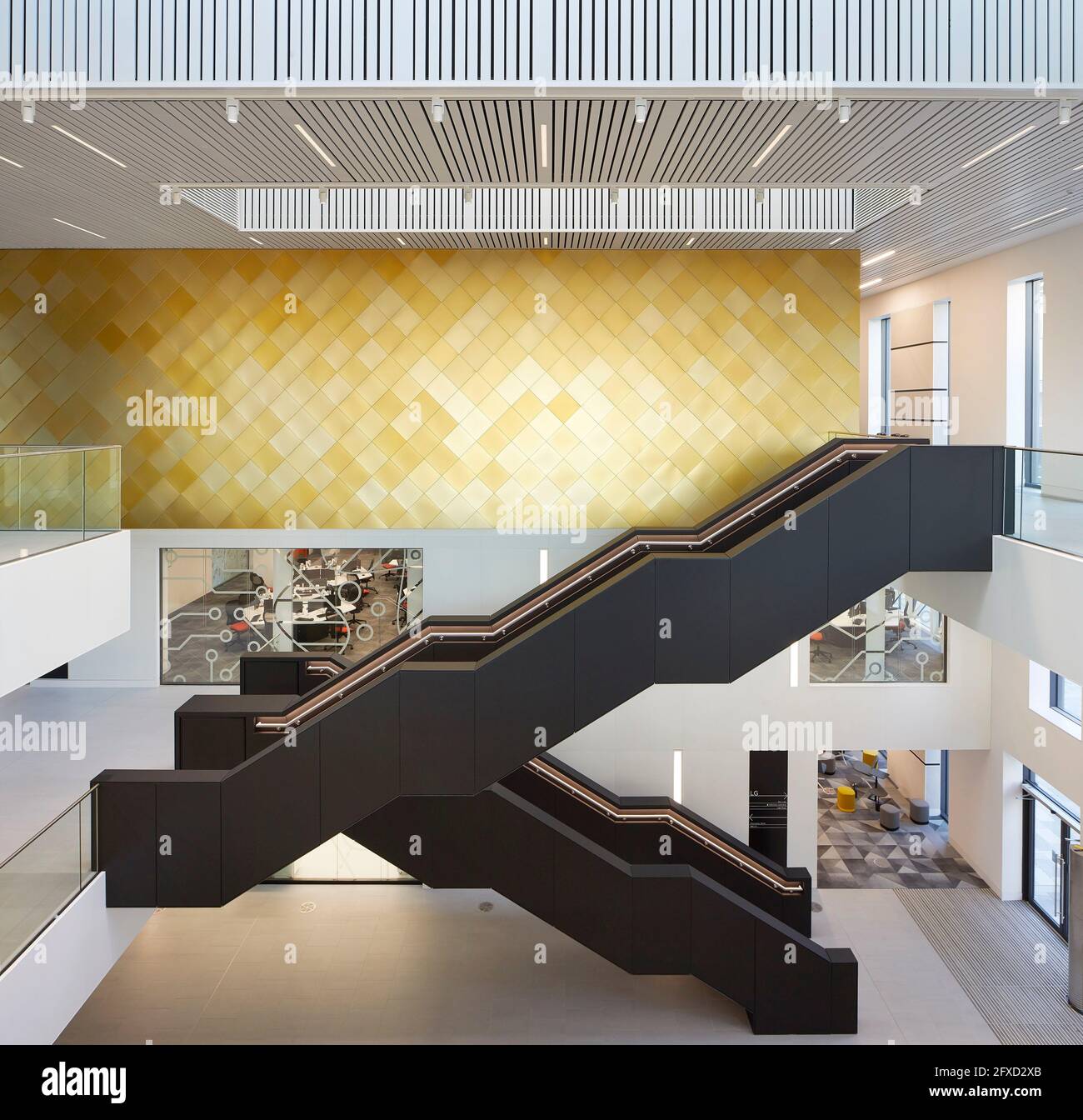 Foyer with sculptural stairway. University of Birmingham, Collaborative ...