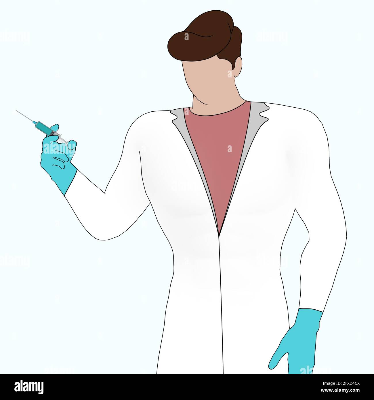 Vertical digital illustration of a male doctor with broad shoulders ...