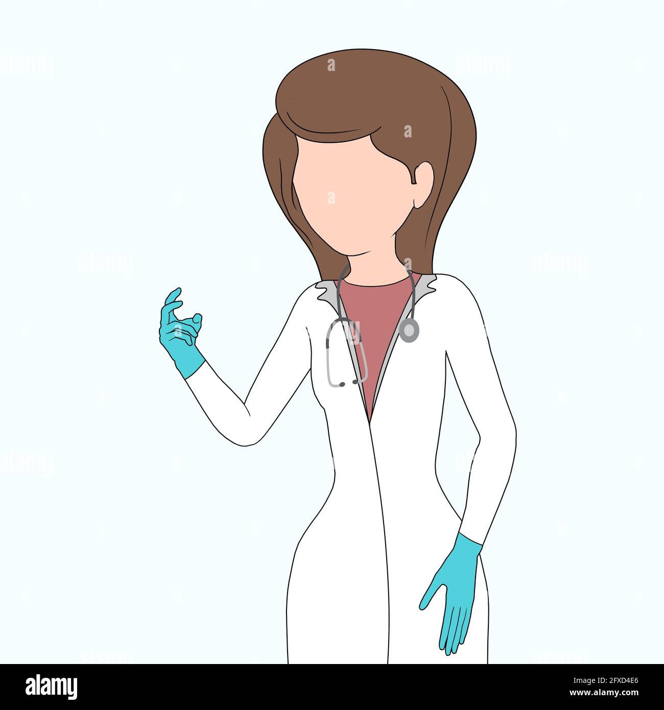 Vertical digital illustration of a female doctor isolated on a white ...