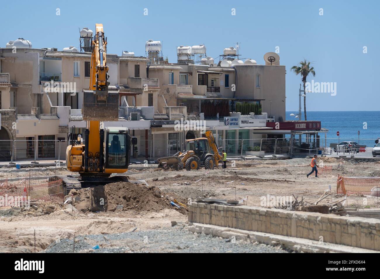 May 11, 2021 Cyprus, Paphos. Construction machinery during road repair ...