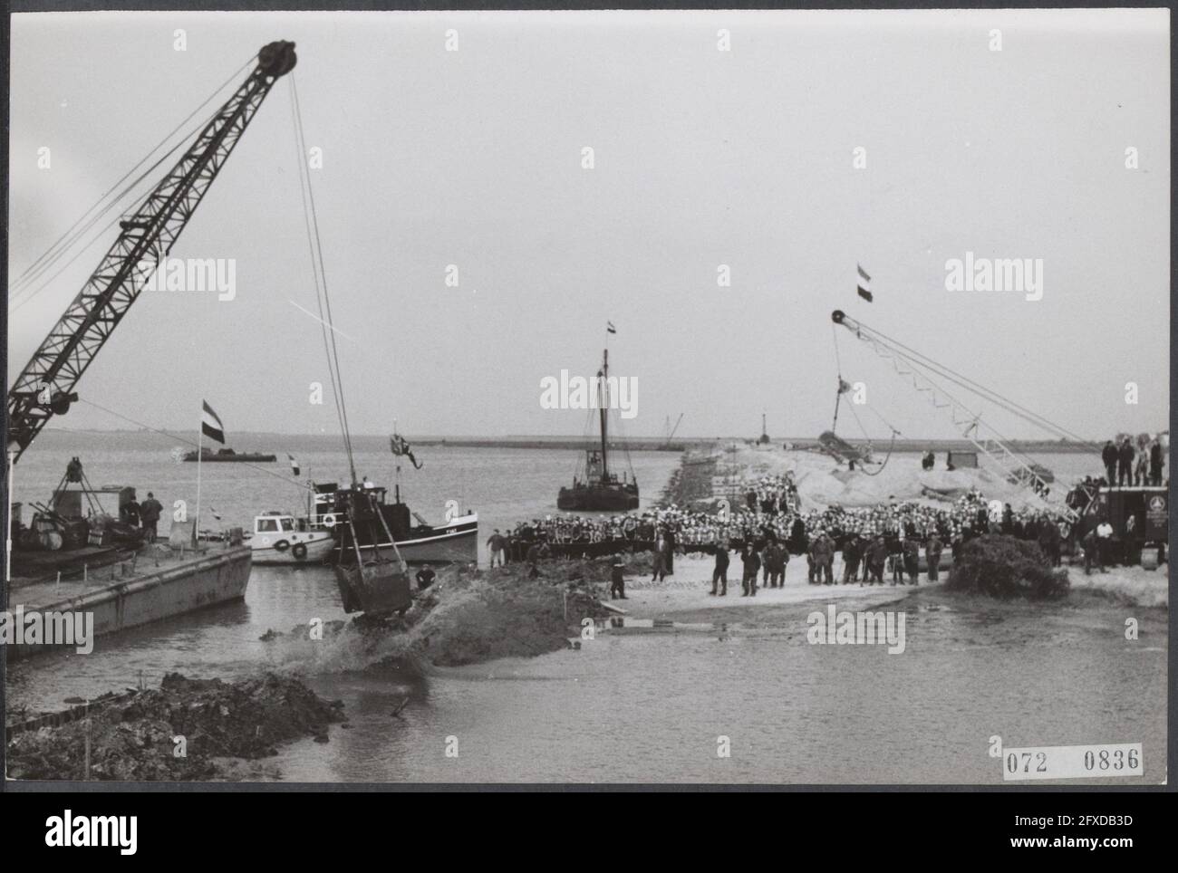 Closure of Marken's connecting dike to the mainland, October 17, 1957 ...