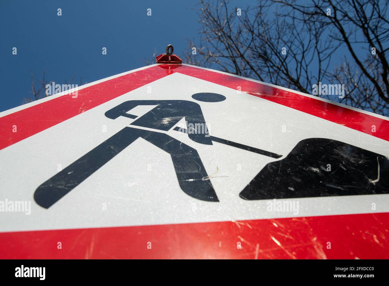 A low angle shot of a triangle, construction signboard Stock Photo - Alamy