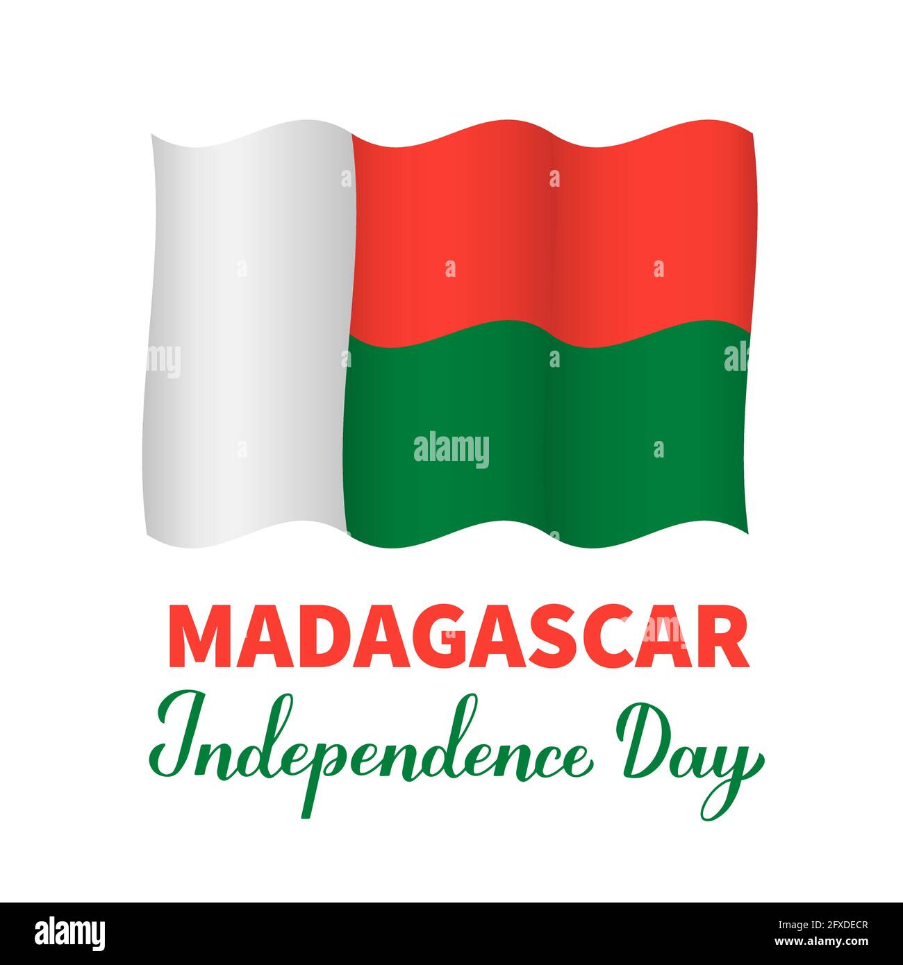 Madagascar Independence Day lettering with flag isolated on white ...