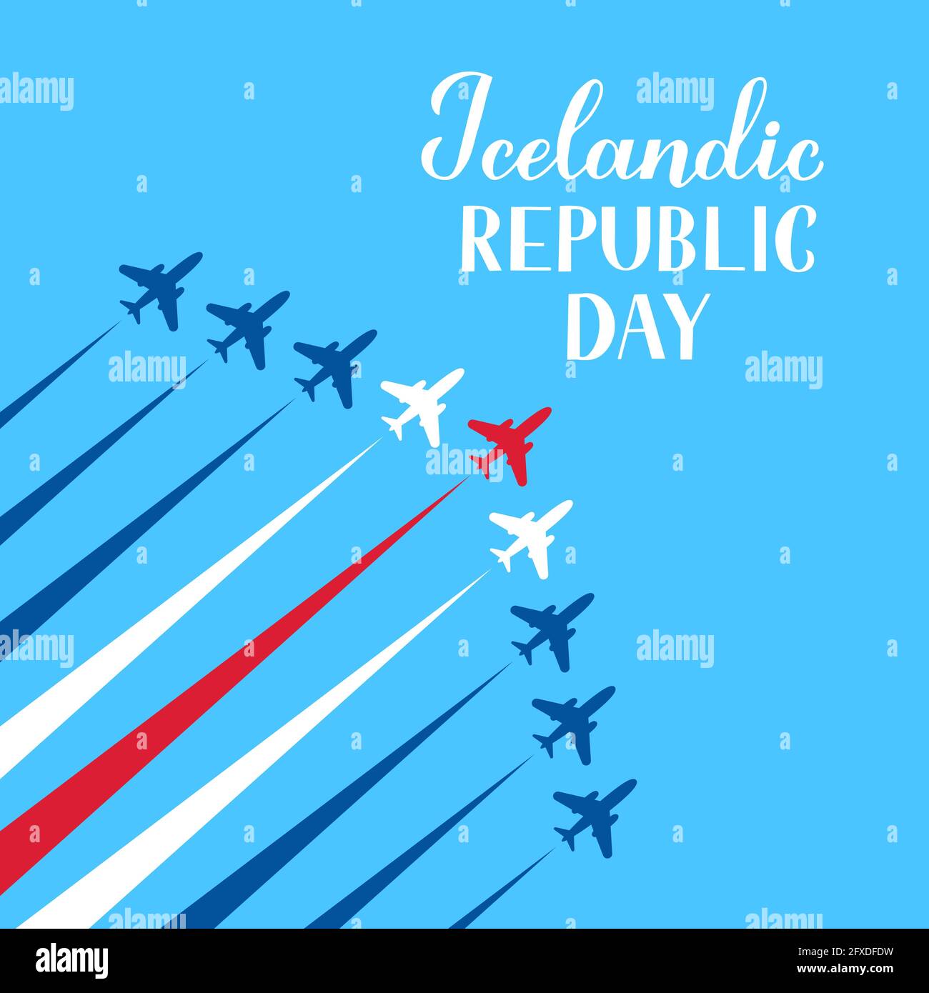 Iceland Republic Day calligraphy hand lettering air show in blue sky ...