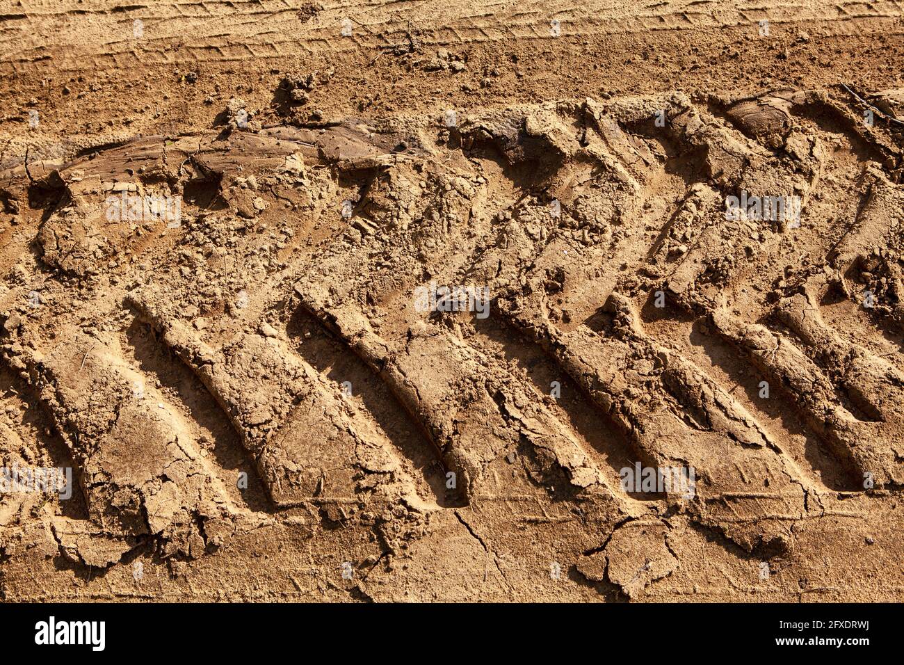 Wheeled tractor footprint . Tractor tire track imprinted into dirt ...