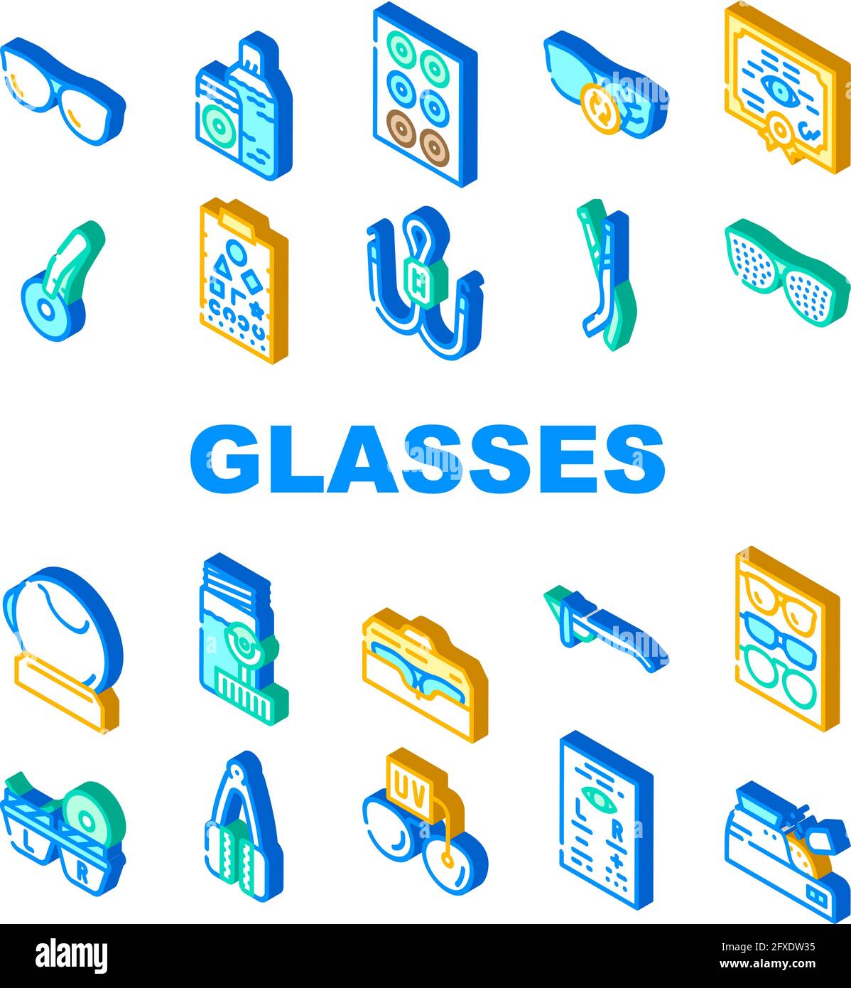 Eye Glasses And Lens Collection Icons Set Vector Stock Vector Image ...