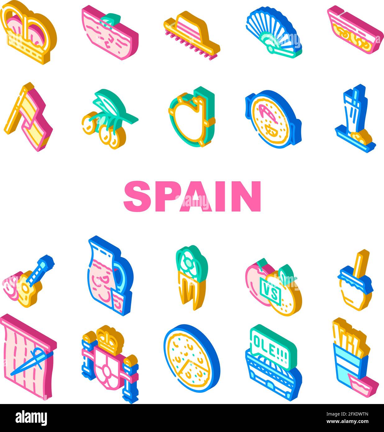 Spain Nation Heritage Collection Icons Set Vector Stock Vector Image ...