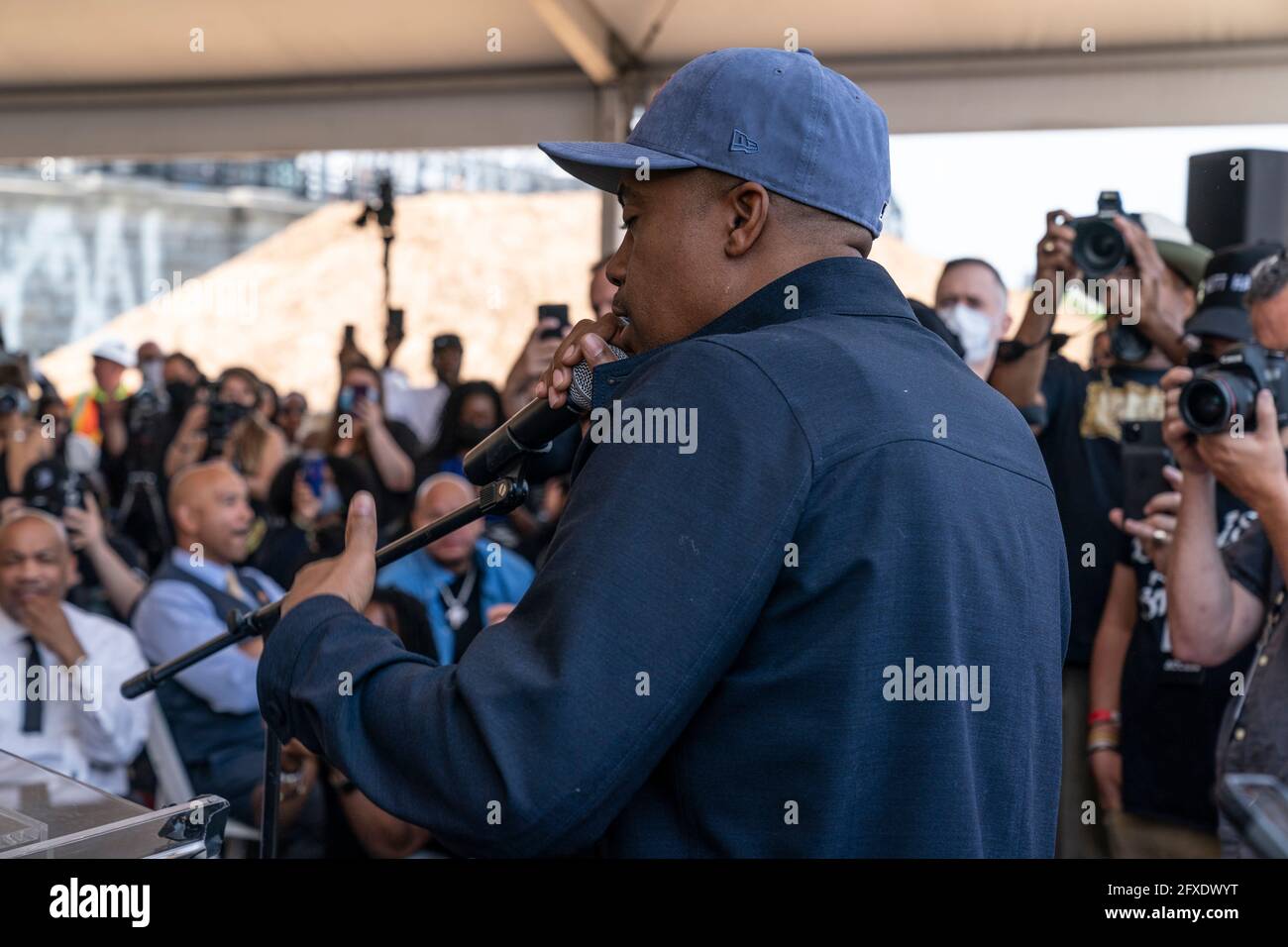 New York, NY - May 20, 2021: Artist NAS speaks during The Universal Hip ...