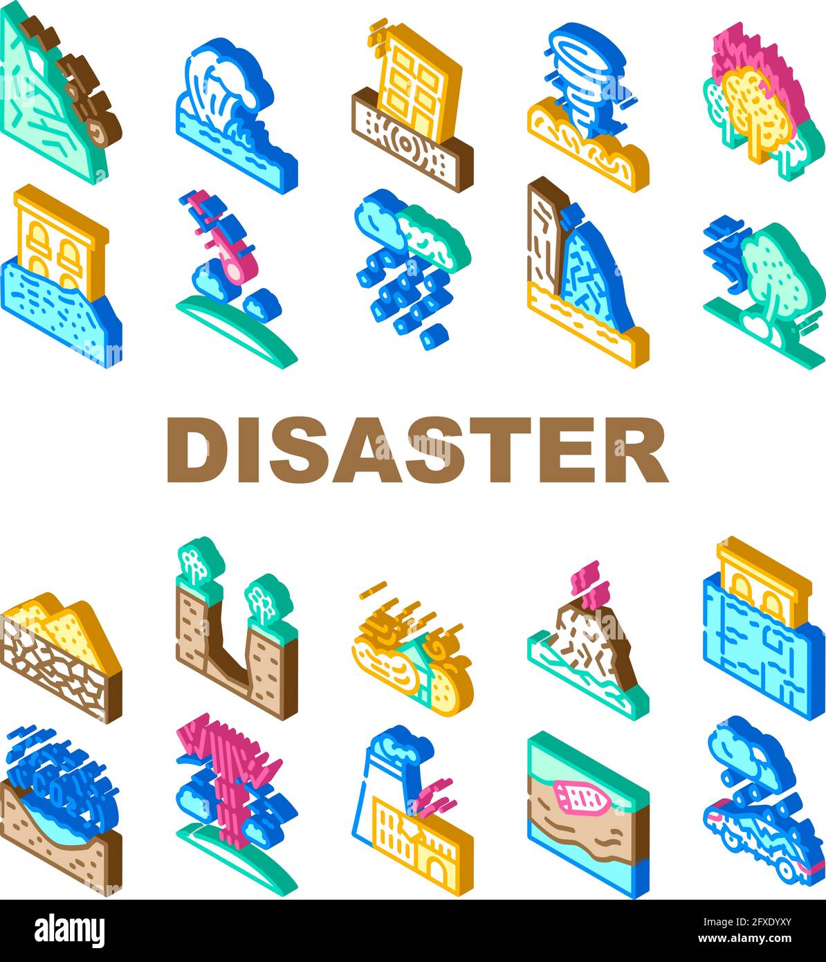 Disaster Destruction Collection Icons Set Vector Stock Vector Image ...