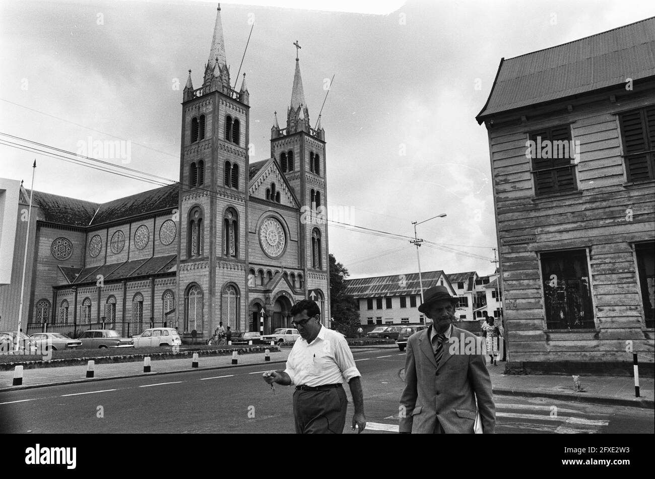 Suriname, street scenes in Paramaribo; cathedral entrance to States ...