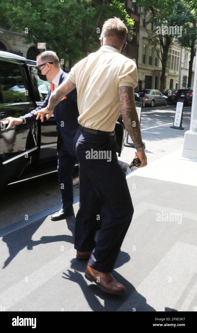 May 26, 2021. David Beckham arriving back to The Mark Hotel in New York ...